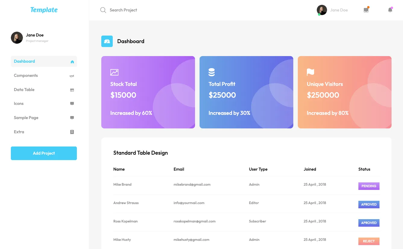 Light Theme Dashboard | Free Webflow Component